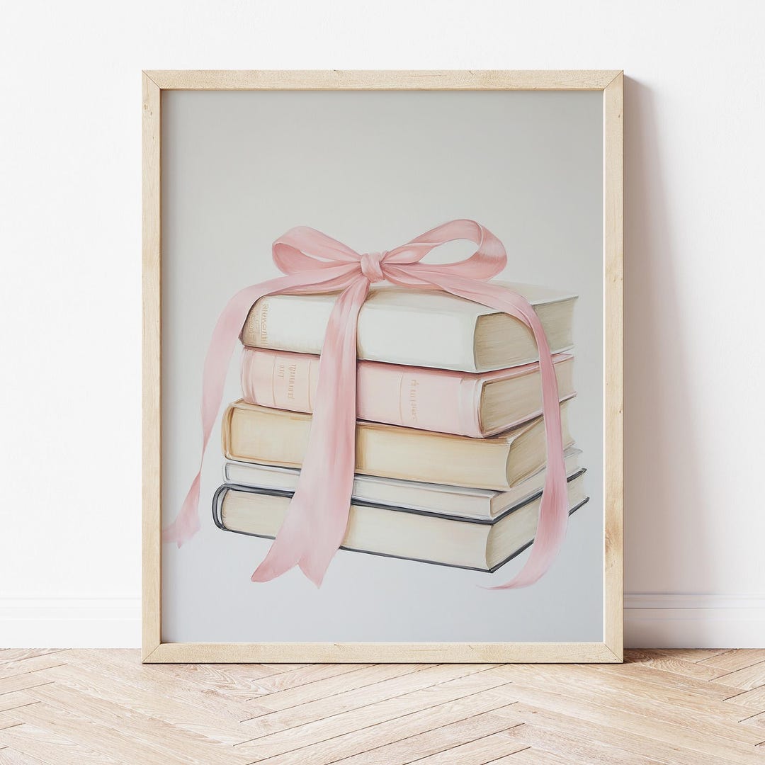 Coquette Style Stack of Books Wall Art, Bookish Artwork, Library ...