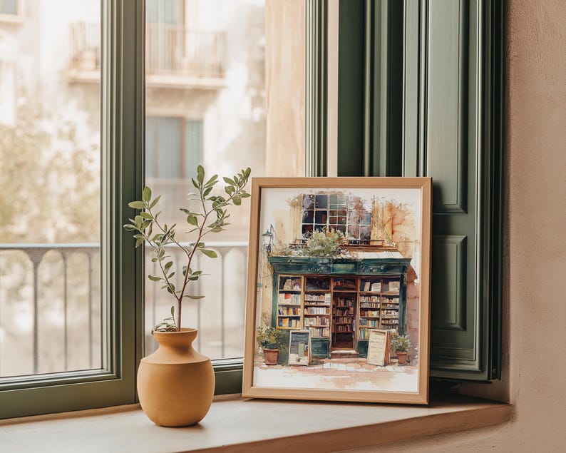 Bookshop Exterior Watercolor Art Print, Bookish Poster, Bookish Artwork ...