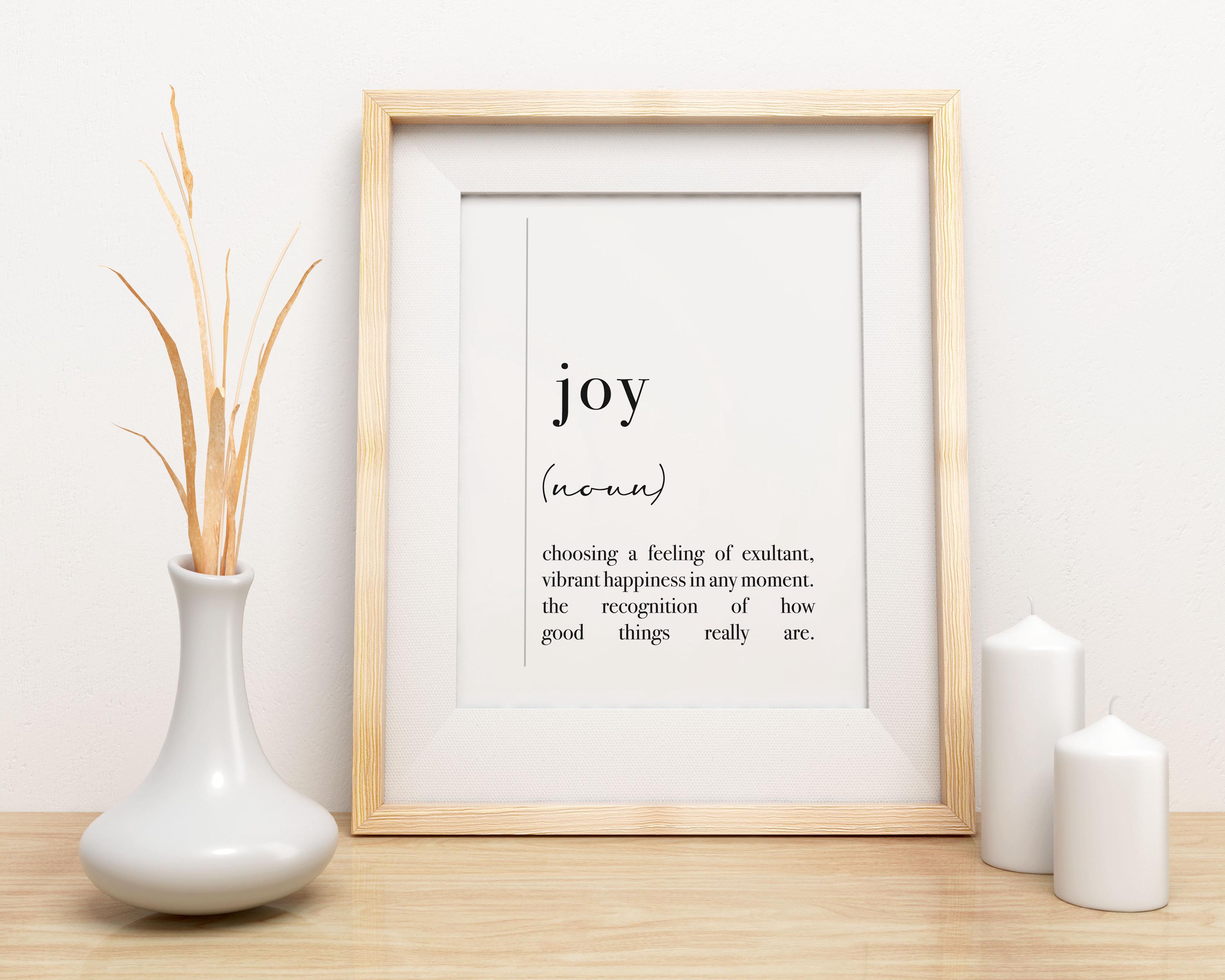 Joy Definition Wall Art, Inspirational Words, Positive Affirmation ...
