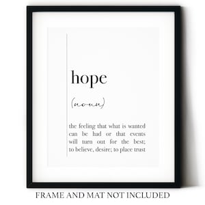 Hope Definition Wall Art, Inspirational Words, Positive Affirmation ...