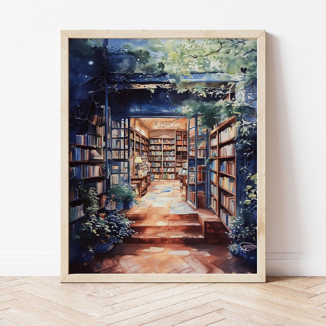 Bookshop Interior Watercolor Art Print, Bookish Poster, Bookish Artwork ...