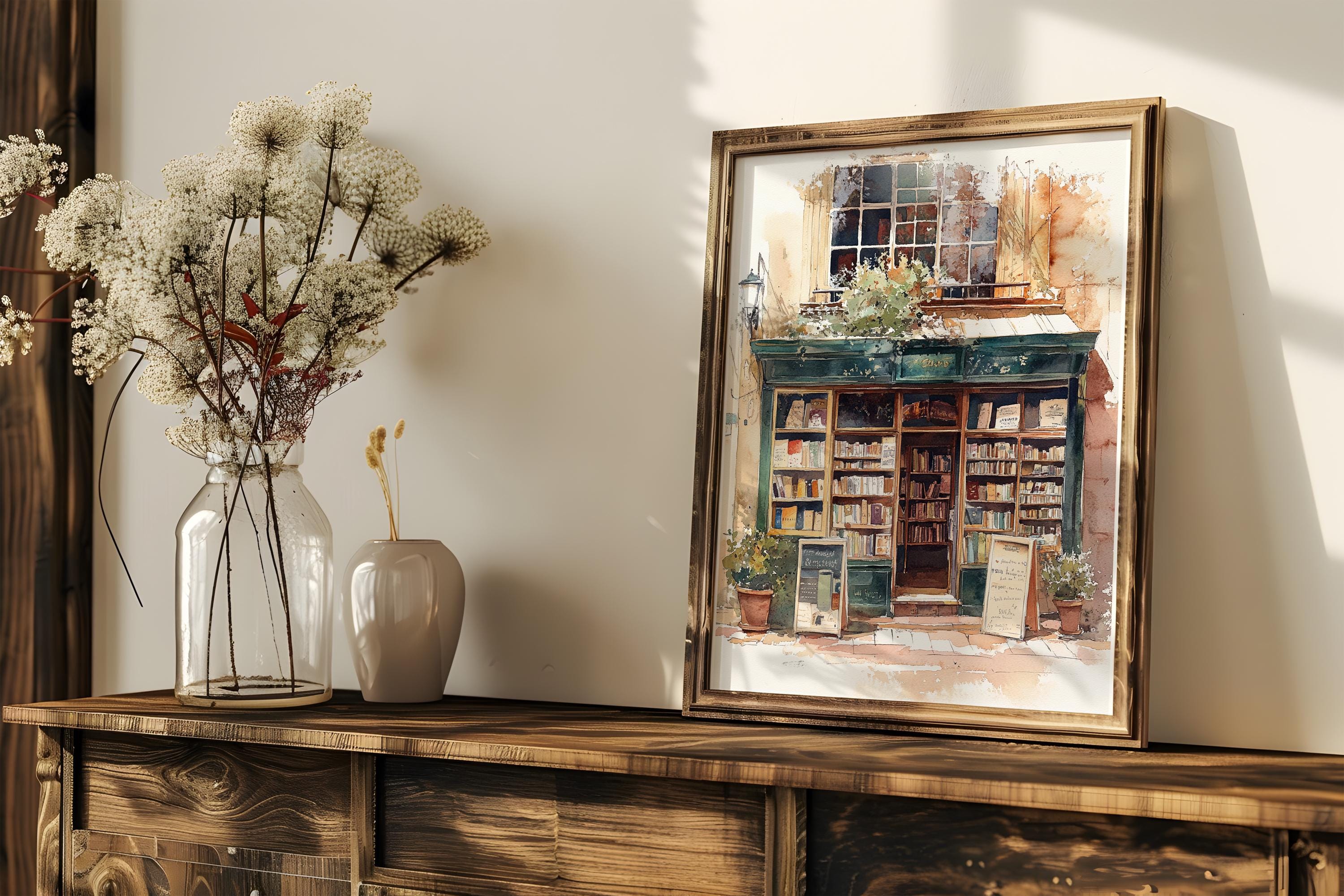 Bookshop Exterior Watercolor Art Print, Bookish Poster, Bookish Artwork ...