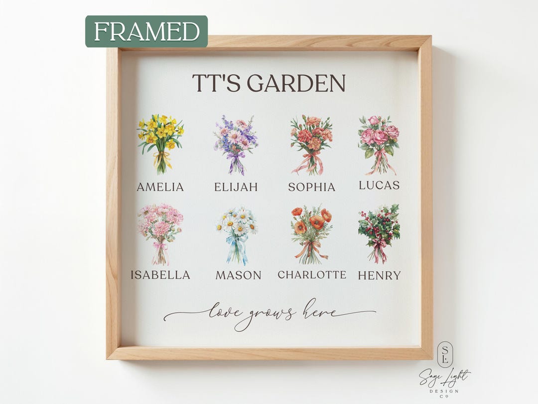 Personalized Tt's Garden Sign Framed Print - Birth Flower Gift for TT ...