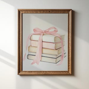 Coquette Style Stack of Books Wall Art, Bookish Artwork, Library ...