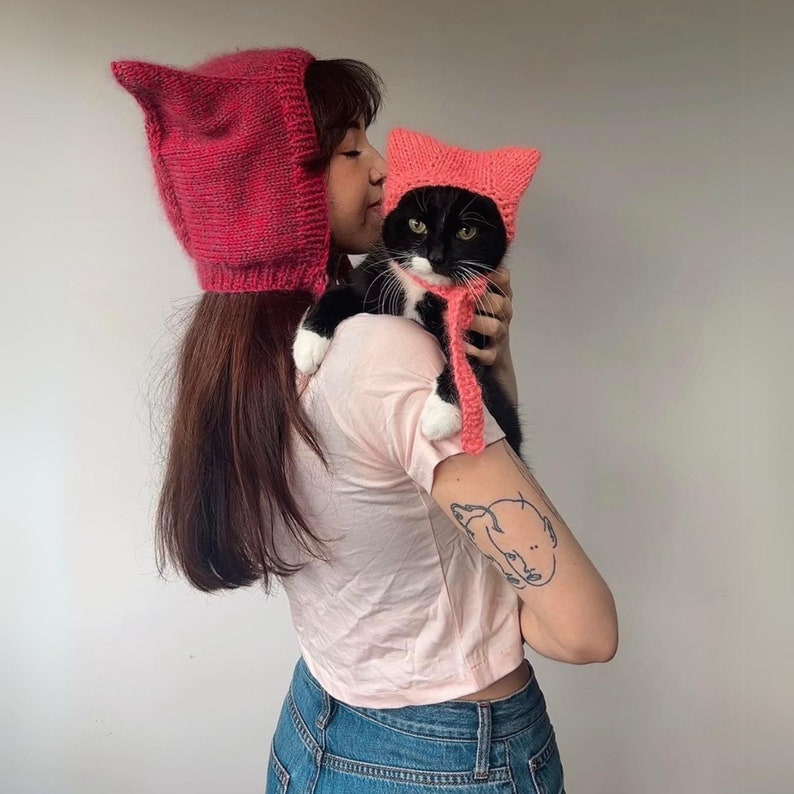 PATTERN Matching Knitted Hats for You and Your Cat - Etsy