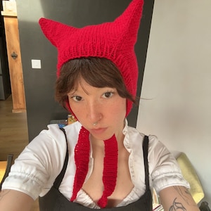 PATTERN for an Adult Knitted Devil Hat / Halloween Horn Hat That Ties ...