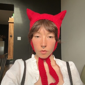 PATTERN for an Adult Knitted Devil Hat / Halloween Horn Hat That Ties ...