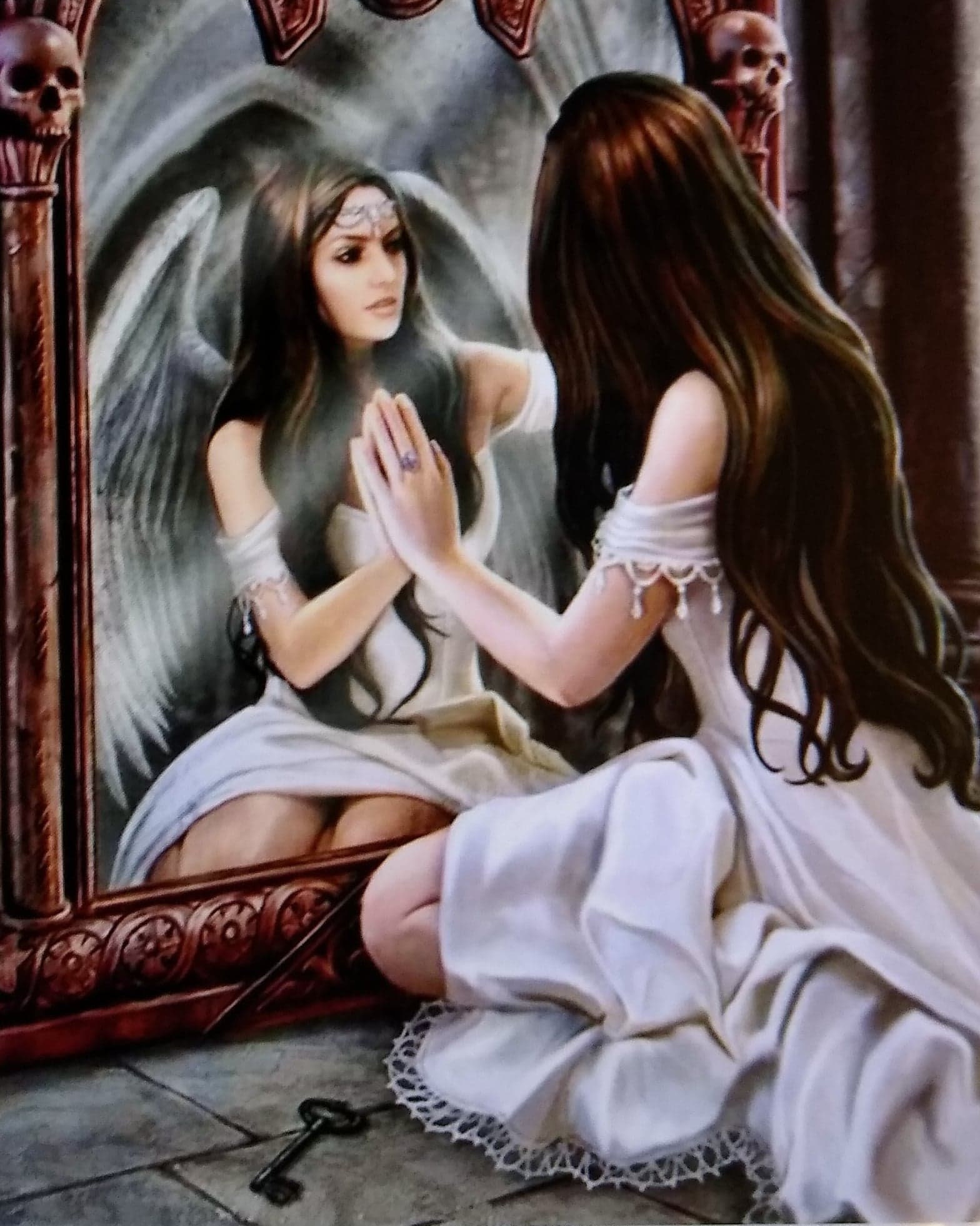 Angel Looking At Reflection In Mirror Full Round Drill Diamond | Etsy