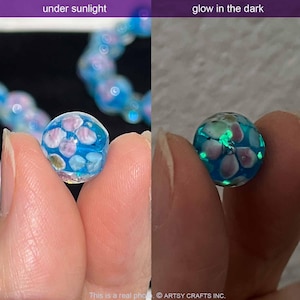 12 Pcs 12mm Glow in the Dark Glass Beads - Blue Lily, Murano Glass ...