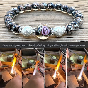Glow in the Dark Black Firefly Beads Bracelet, Healing Crystal Glowing ...