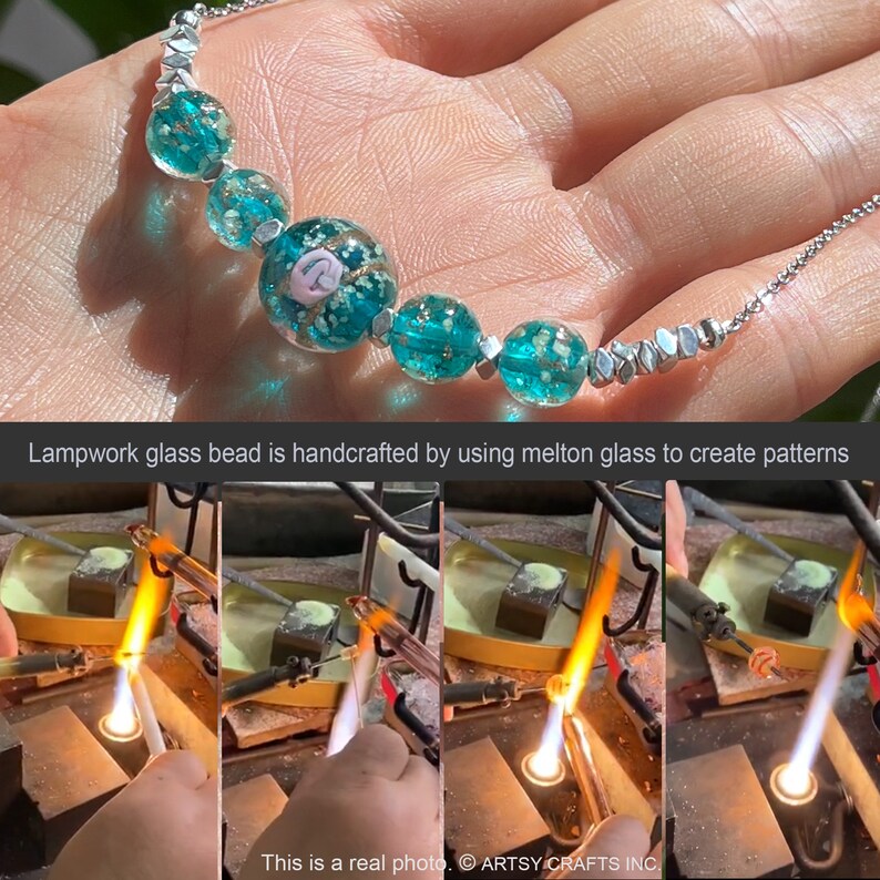 Ocean Blue Glow in the Dark Firefly Beads Necklaces 18" Adjustable ...