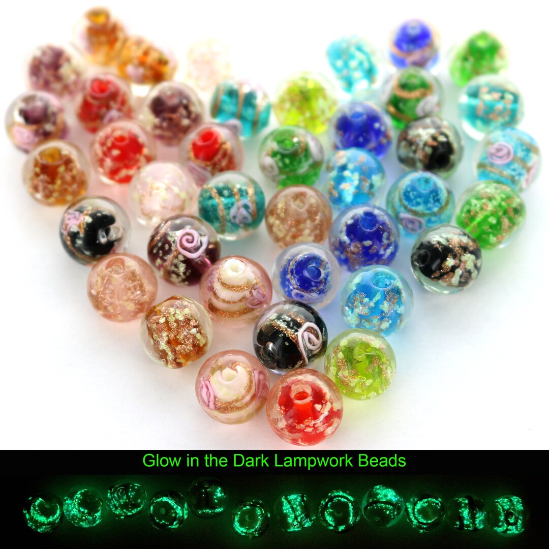 40 Pcs 20 Styles 12mm Glow in the Dark Beads, European Lampwork Bead ...
