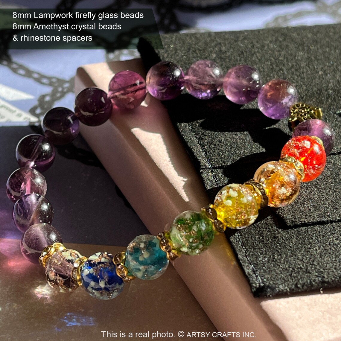 Amethyst Chakra Bracelets, Glow in the Dark Firefly Beads + Gemstone ...