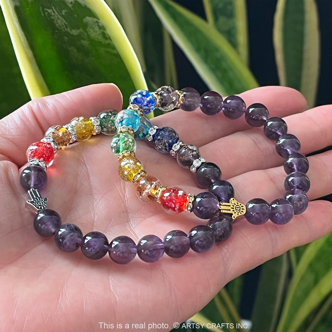 Amethyst Chakra Bracelets, Glow in the Dark Firefly Beads + Gemstone ...