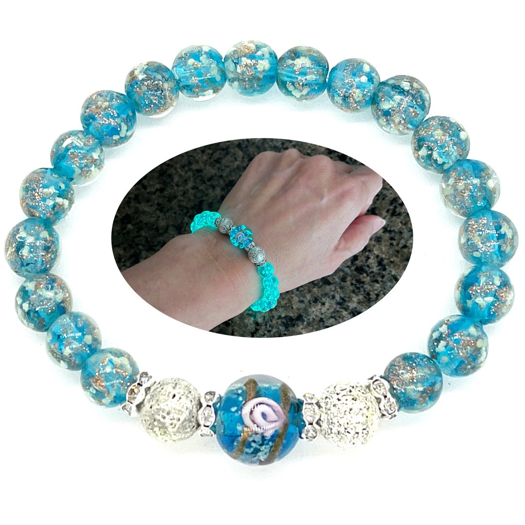 Glow in the Dark Blue Firefly Beads Bracelet, Healing Crystal Glowing ...
