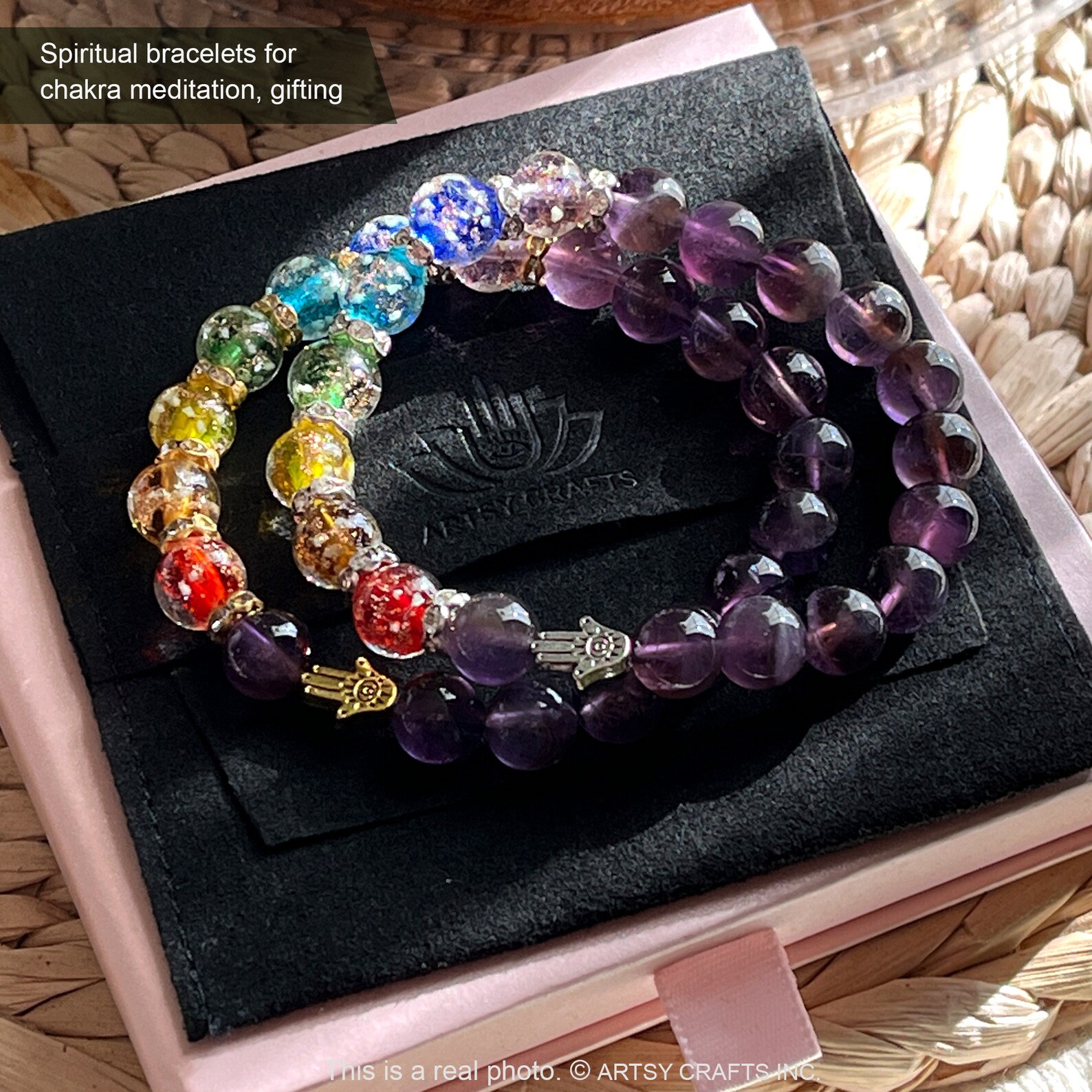 Amethyst Chakra Bracelets, Glow in the Dark Firefly Beads + Gemstone ...