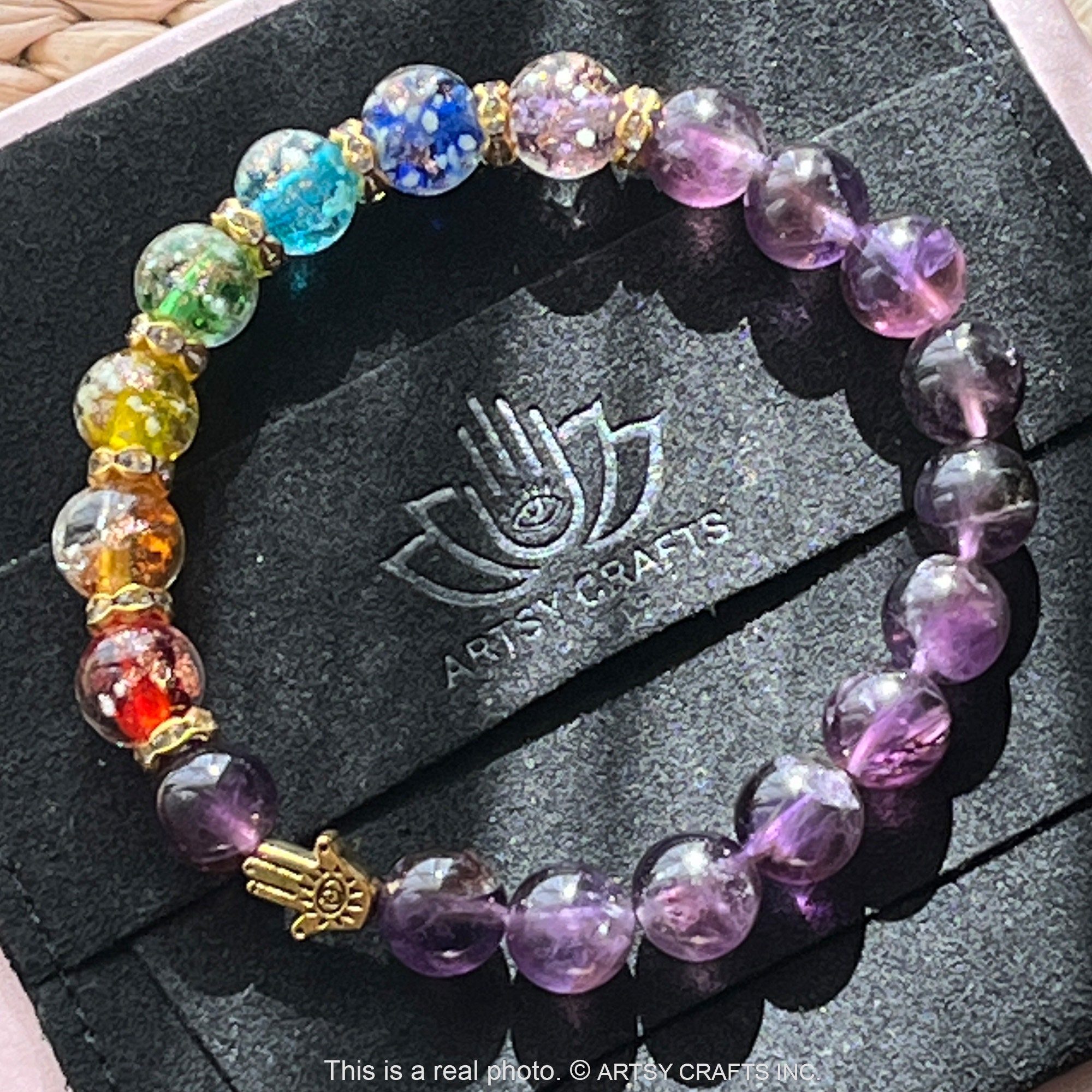 Amethyst Chakra Bracelets, Glow in the Dark Firefly Beads + Gemstone ...