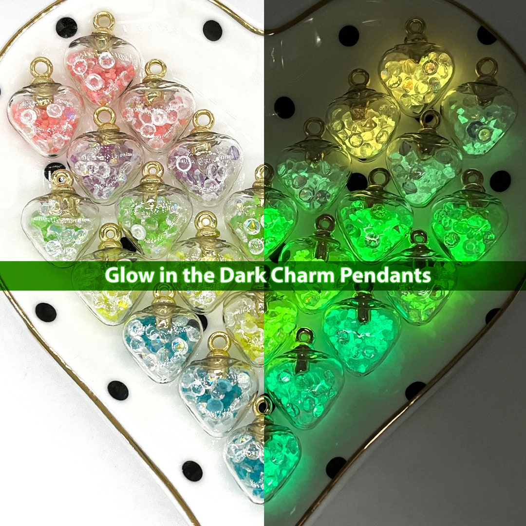 ARTSY Crafts 1/2" 15mm Glow in the Dark Glass Heart Charms Pendants for ...