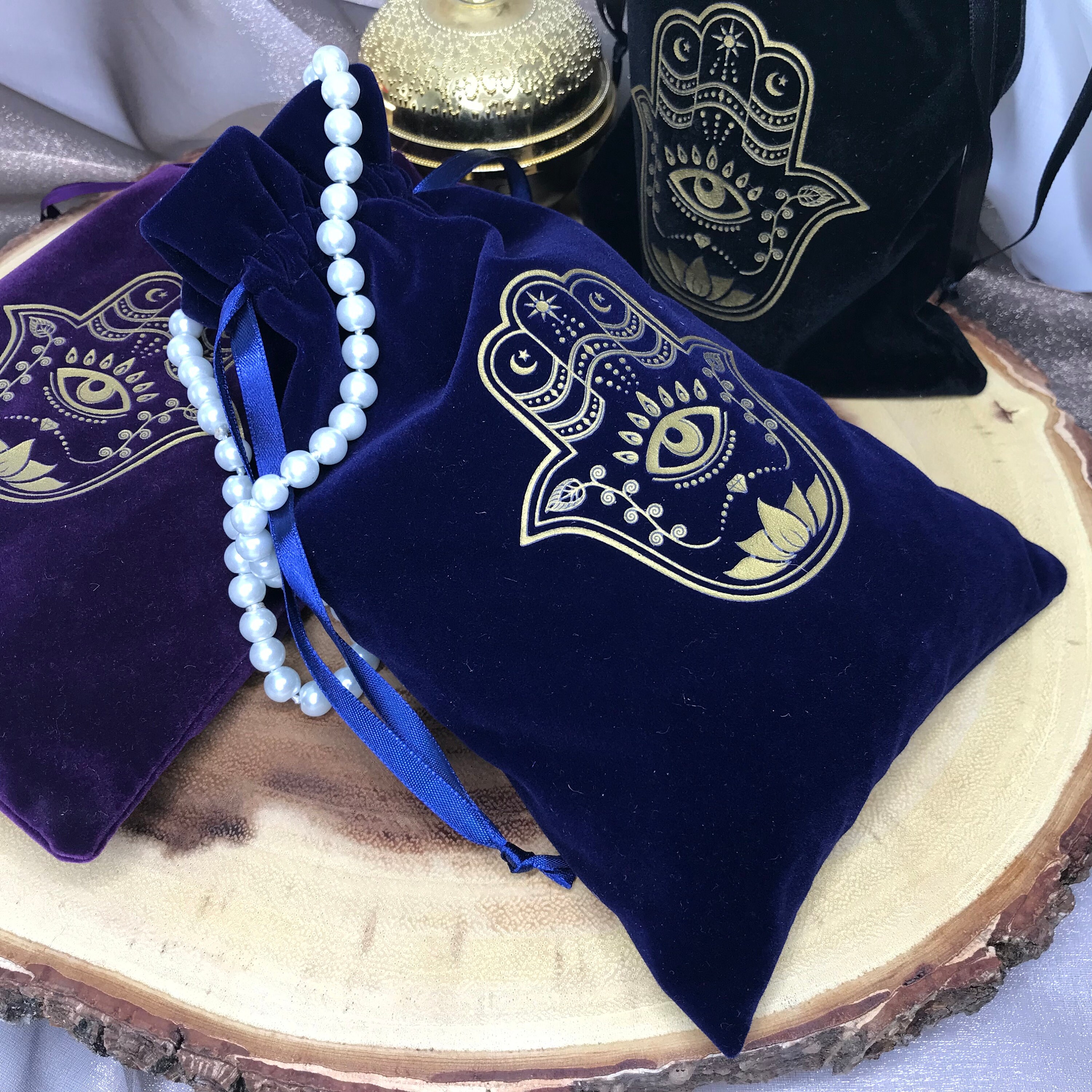 Hamsa Hand Velvet Bags 6x9 Fatima Hand Jewelry Pouch | Etsy