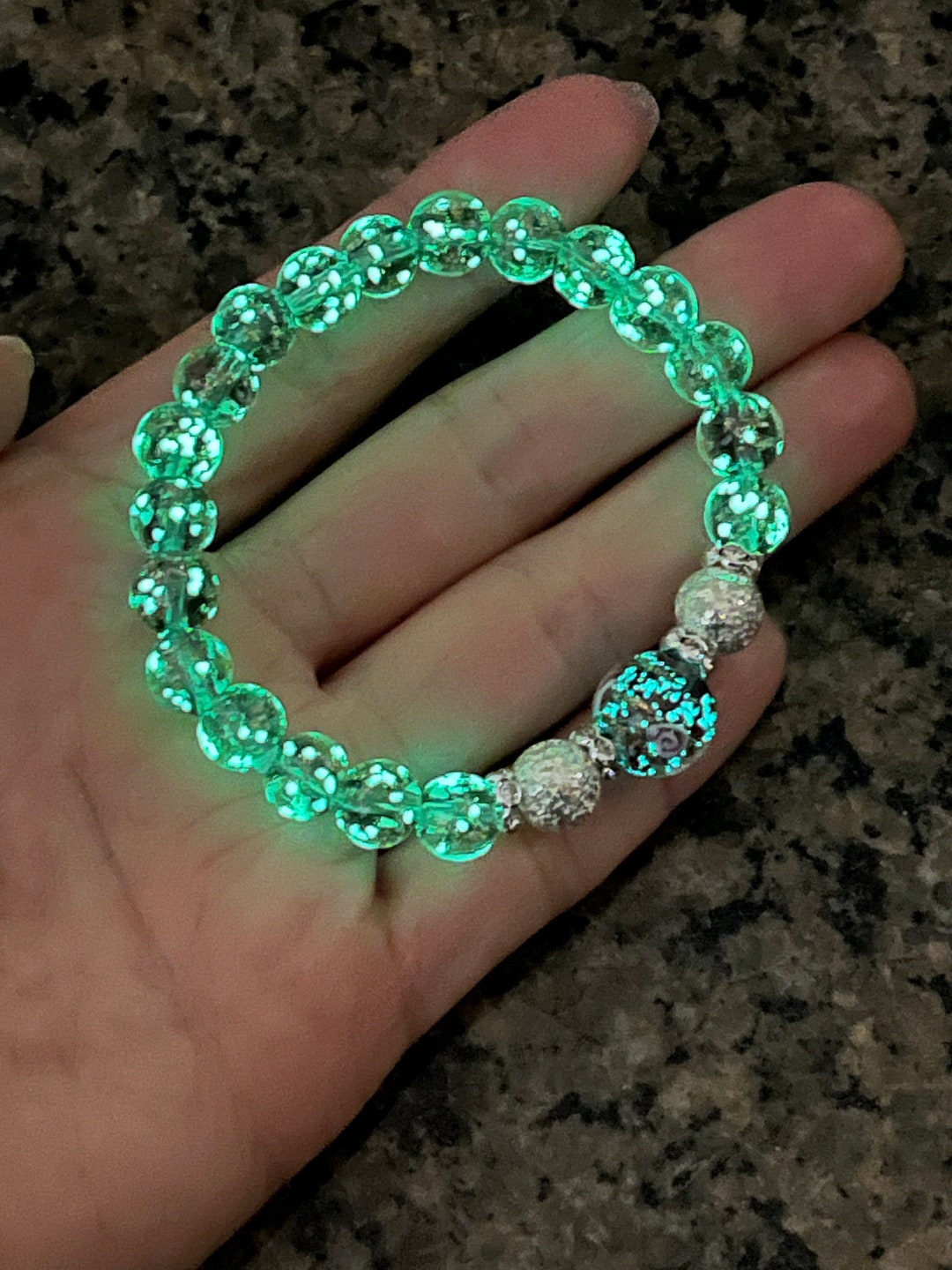 Glow in the Dark Yellow Firefly Beads Bracelet Healing Crystal Glowing ...