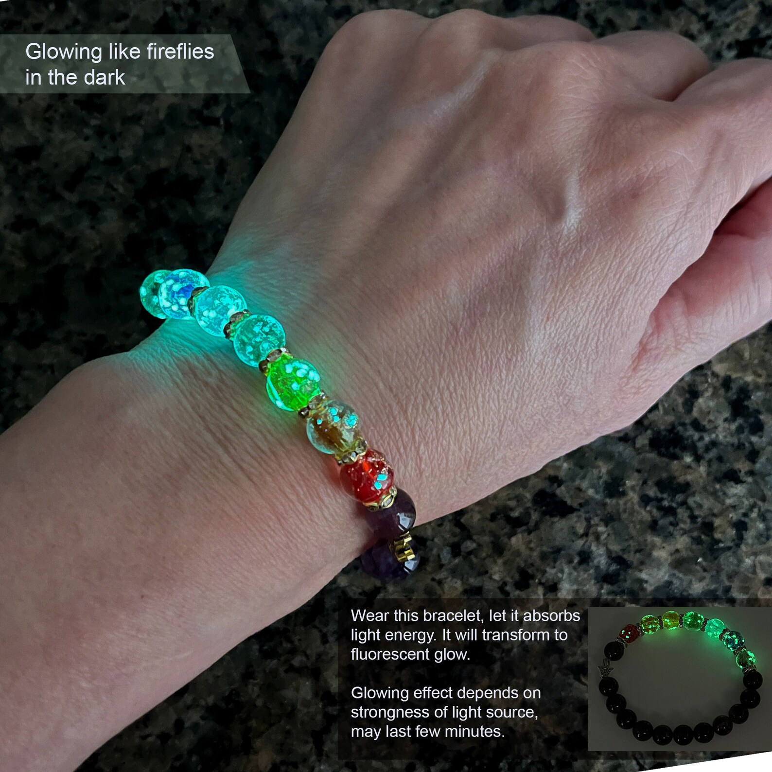 Amethyst Chakra Bracelets, Glow in the Dark Firefly Beads + Gemstone ...