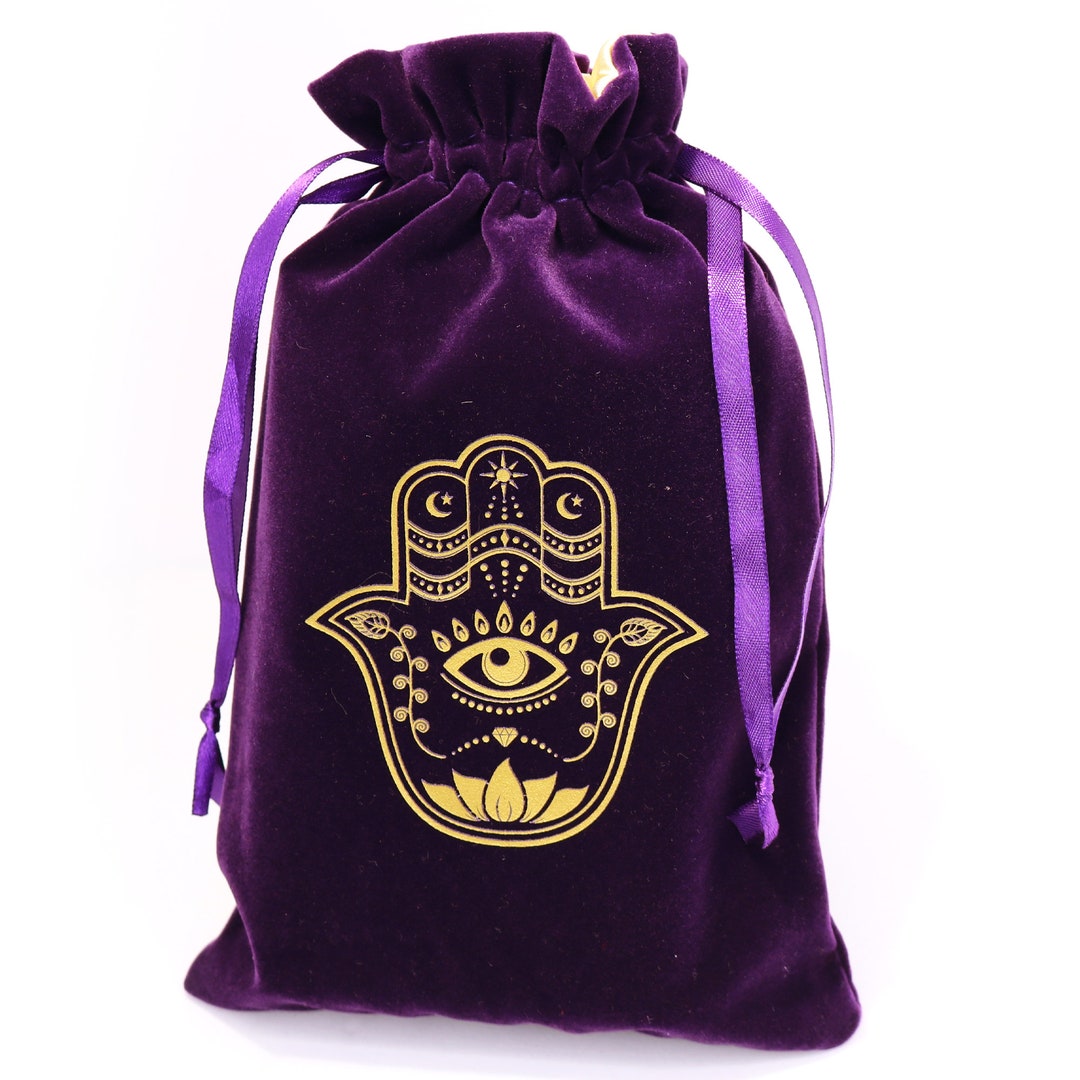 6x9" Hamsa Hand Purple Velvet Jewelry Pouch Gift Bags, Fatima Hand ...