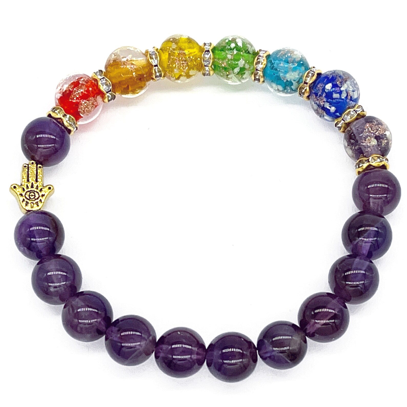 Amethyst Chakra Bracelets, Glow in the Dark Firefly Beads + Gemstone ...