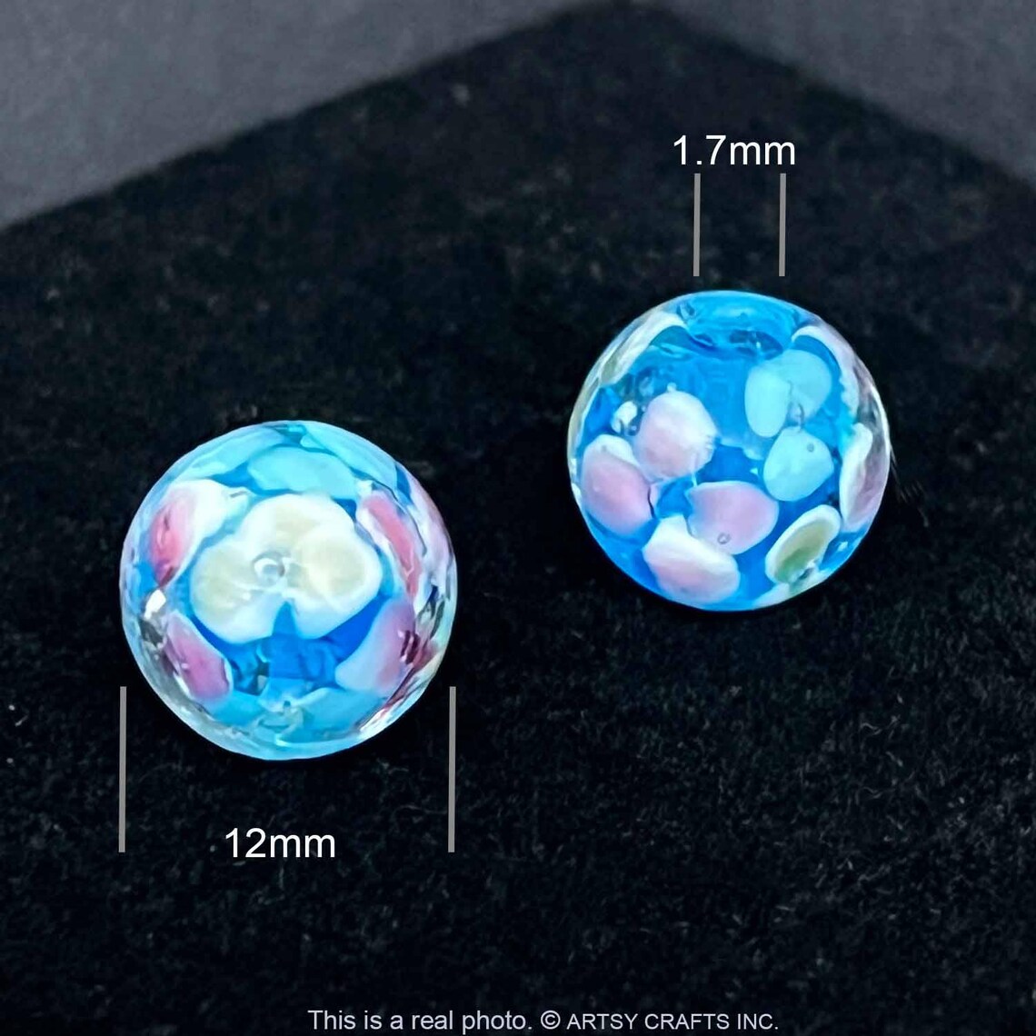 12 Pcs 12mm Glow in the Dark Glass Beads - Blue Lily, Murano Glass ...