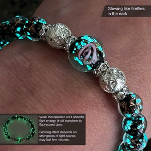 Glow in the Dark Black Firefly Beads Bracelet, Healing Crystal Glowing ...
