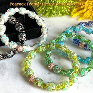 Peacock Feather Glow in the Dark Firefly Bead Bracelets, Luminous ...