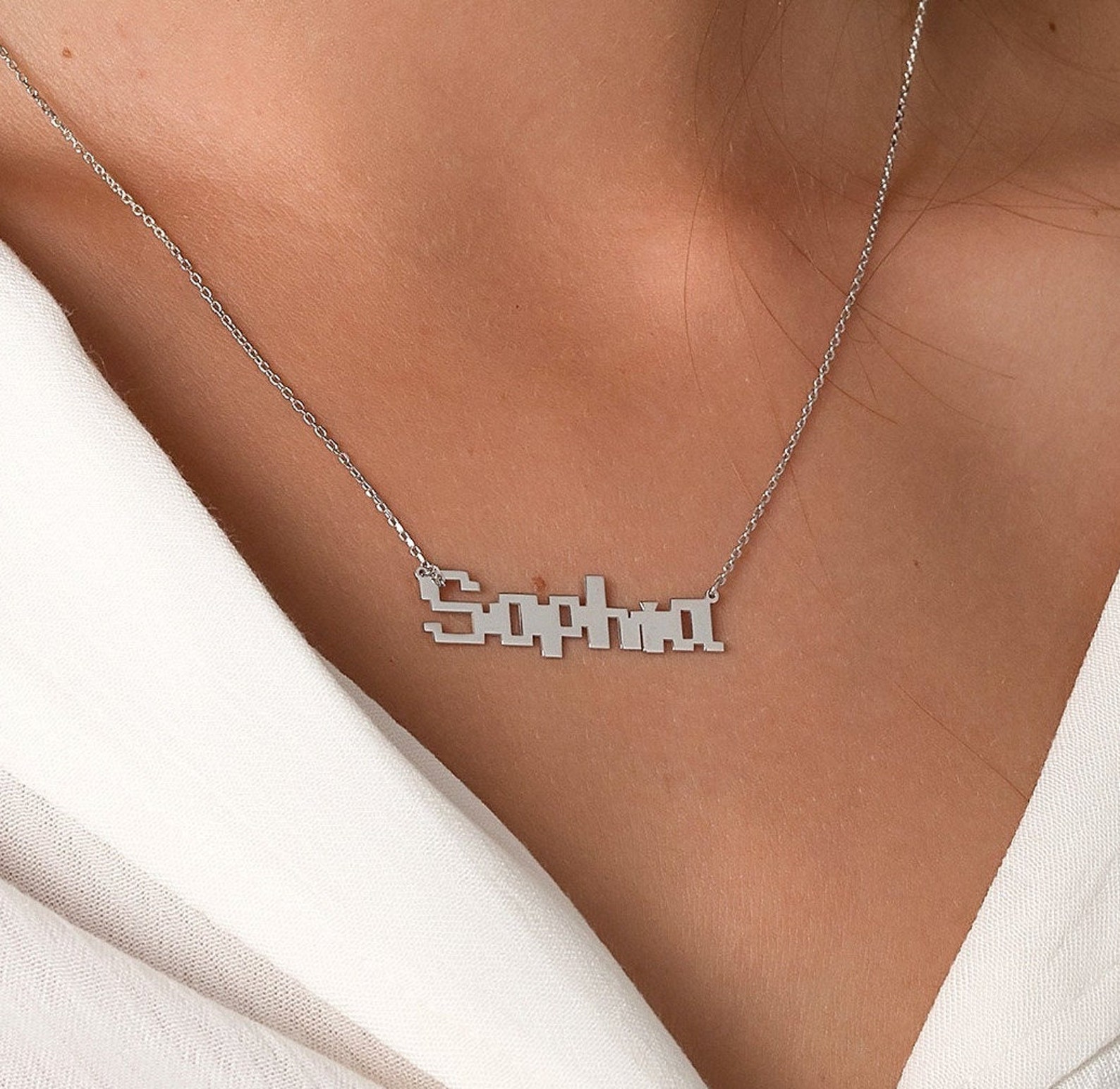 Name Necklace Name Plate Necklace Pixel Name Necklace Name - Etsy