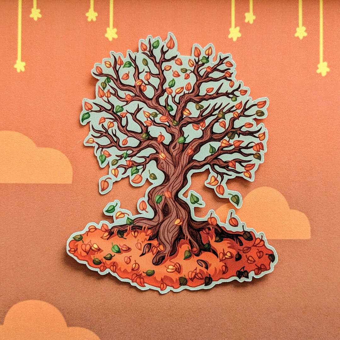 Autumn Tree Sticker | Rainy Fall Foliage Halloween Leaves Stickers - Etsy