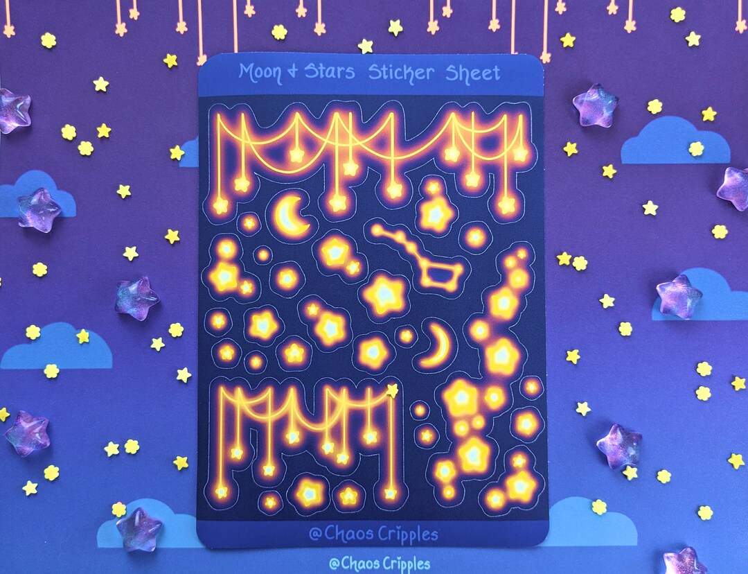 Moon and Stars Sticker Sheet | Dangling Hanging Star Sticker Outer ...