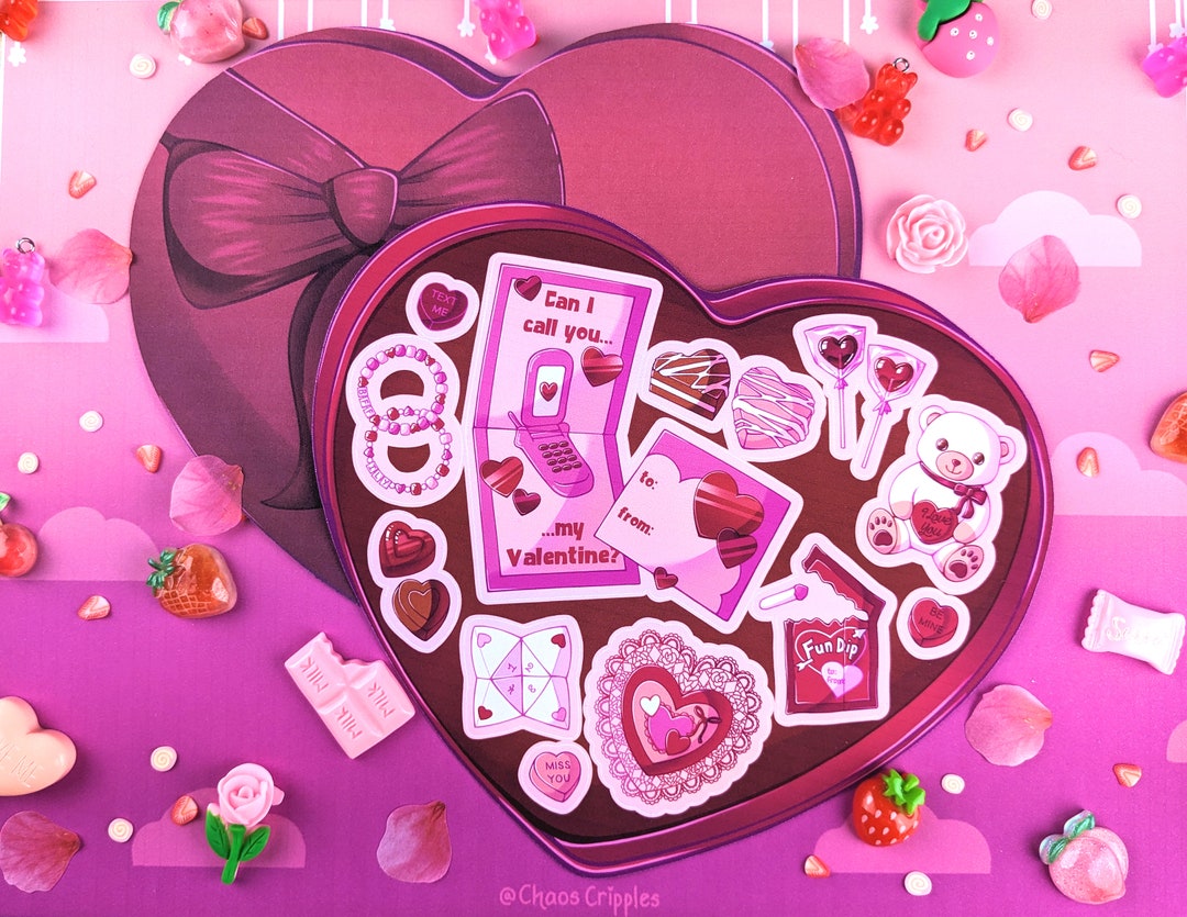 2000s Valentine's Nostalgia Sticker Sheet | Y2K Lovecore Stickers Heart ...