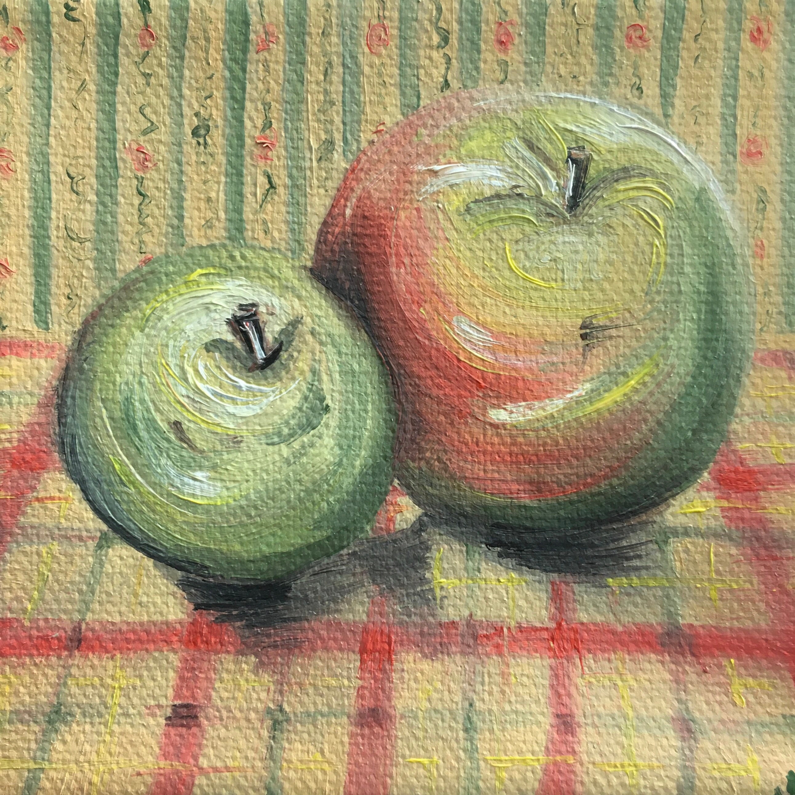 Two Apples Retro Style Oil Still Life Painting on Mini Canvas - Etsy.de