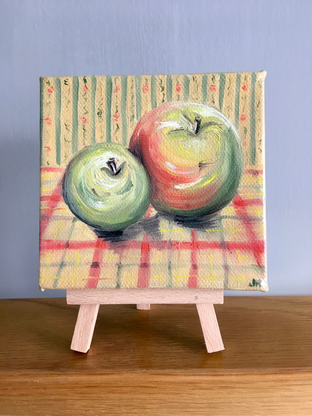 Two Apples Retro Style Oil Still Life Painting on Mini Canvas - Etsy.de
