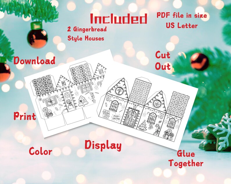 3D Gingerbread Paper House: Christmas Coloring Craft Activity ...
