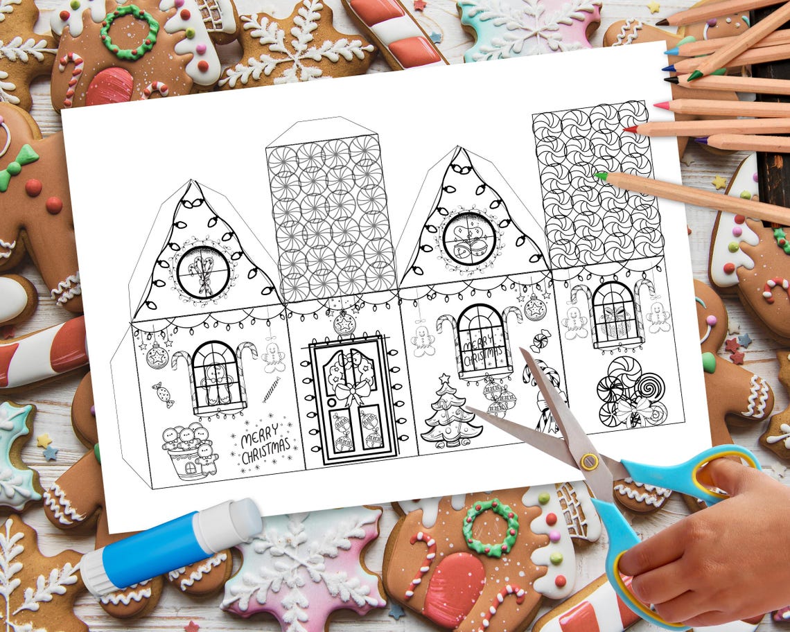 3D Gingerbread Paper House: Christmas Coloring Craft Activity ...