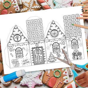 3D Gingerbread Paper House: Christmas Coloring Craft Activity ...