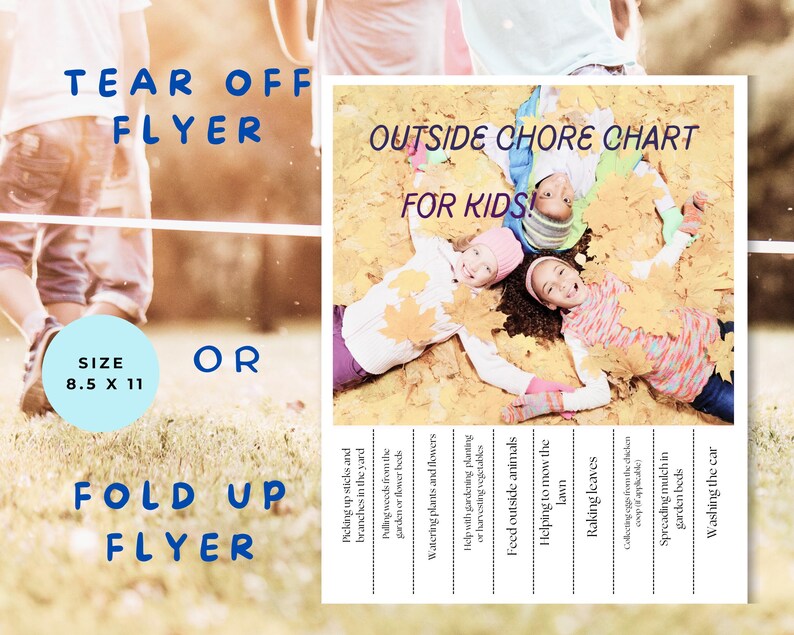 Kid's Chore Chart Inside Chores and Outside Chores Tear off or Flip up ...