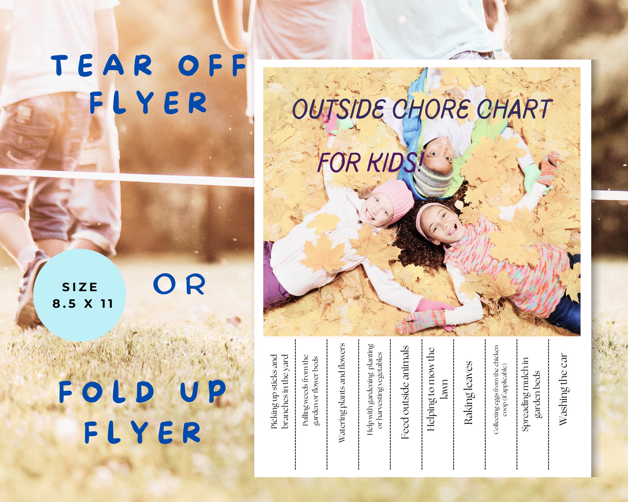 Kid's Chore Chart Inside Chores and Outside Chores Tear off or Flip up ...