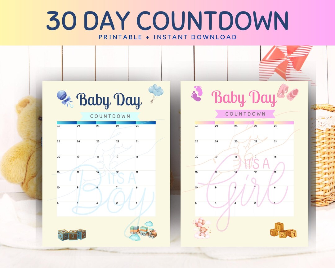 30 Day Baby Countdown Tracker Bundle/boy/girl Baby Countdown Tracker ...