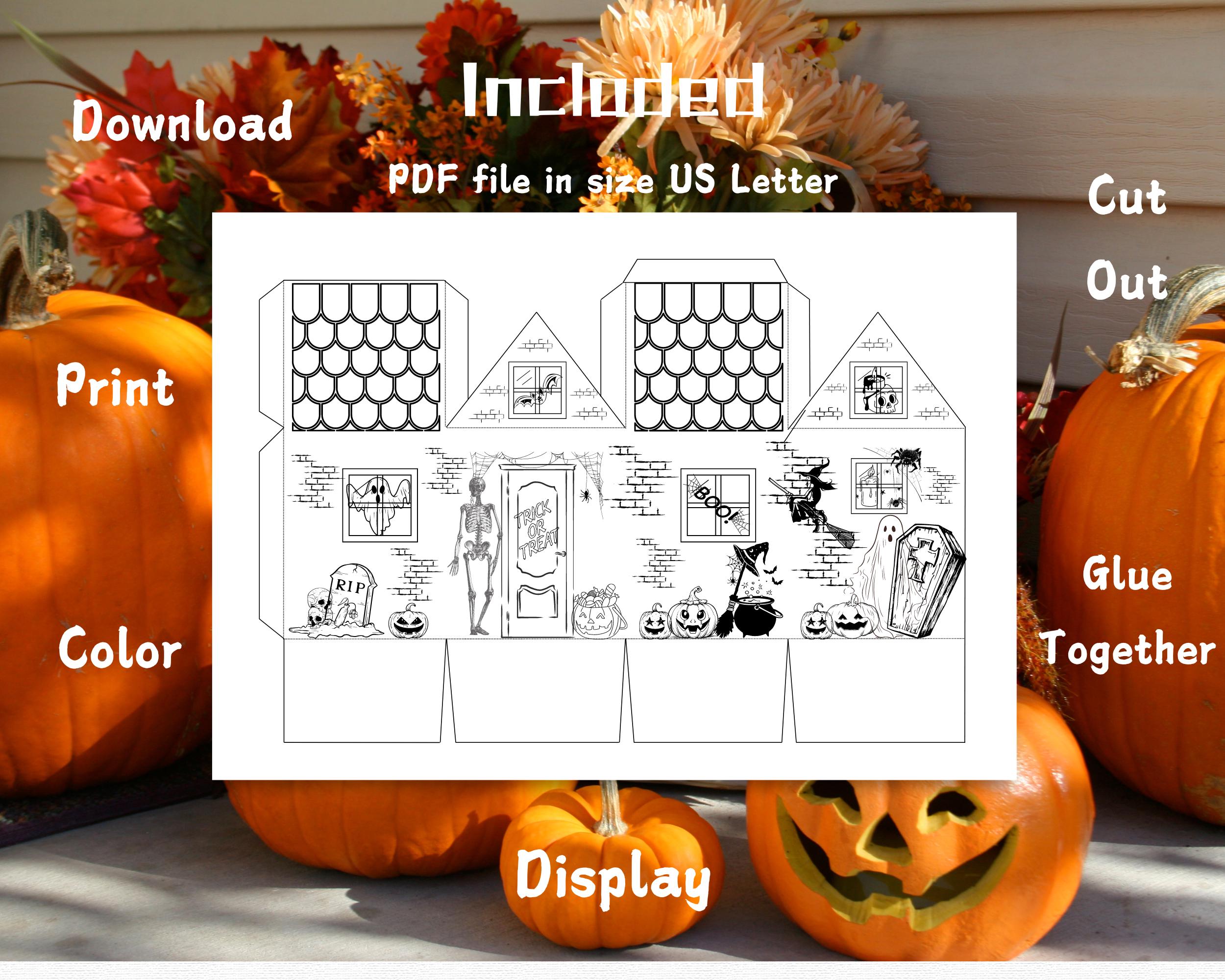 Spooky Halloween House Paper Craft for Kids/printable Halloween Paper ...