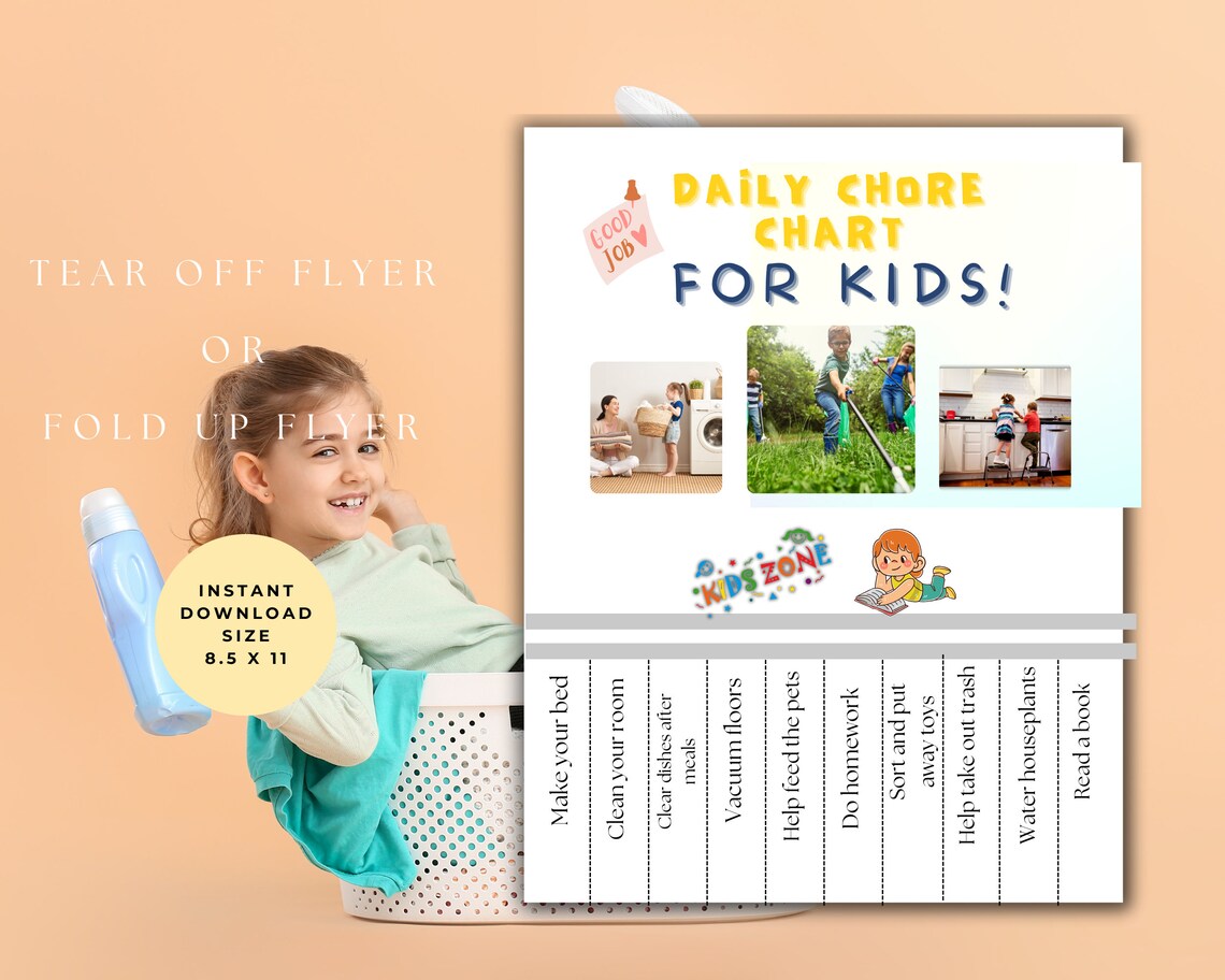Kid's Chore Chart Inside Chores and Outside Chores Tear off or Flip up ...