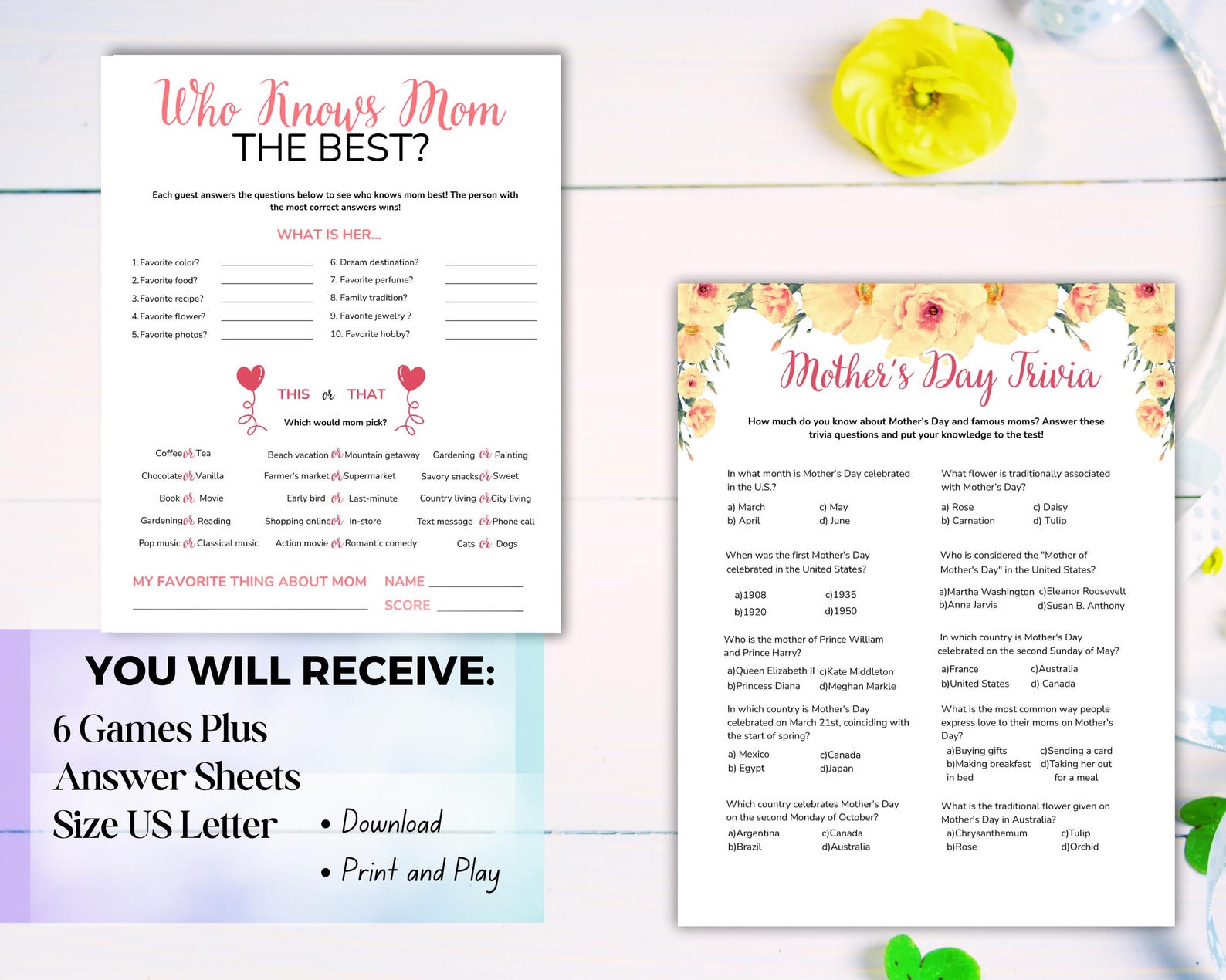 Mothers Day Game Bundle: Printable Party Games, Mothers Day Party Game ...