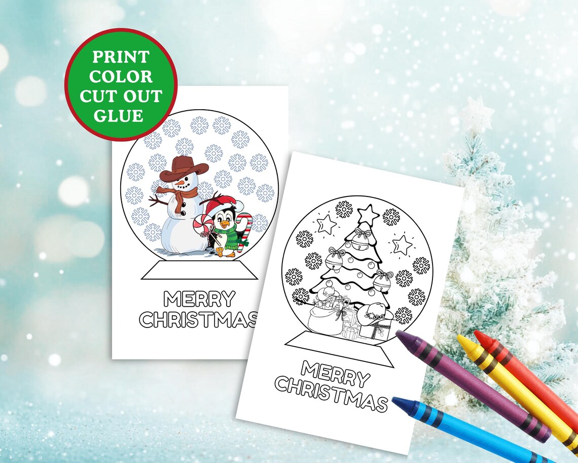 Build a Snow Globe Card/color Cut and Paste Craft/ Snow Globe Color and ...