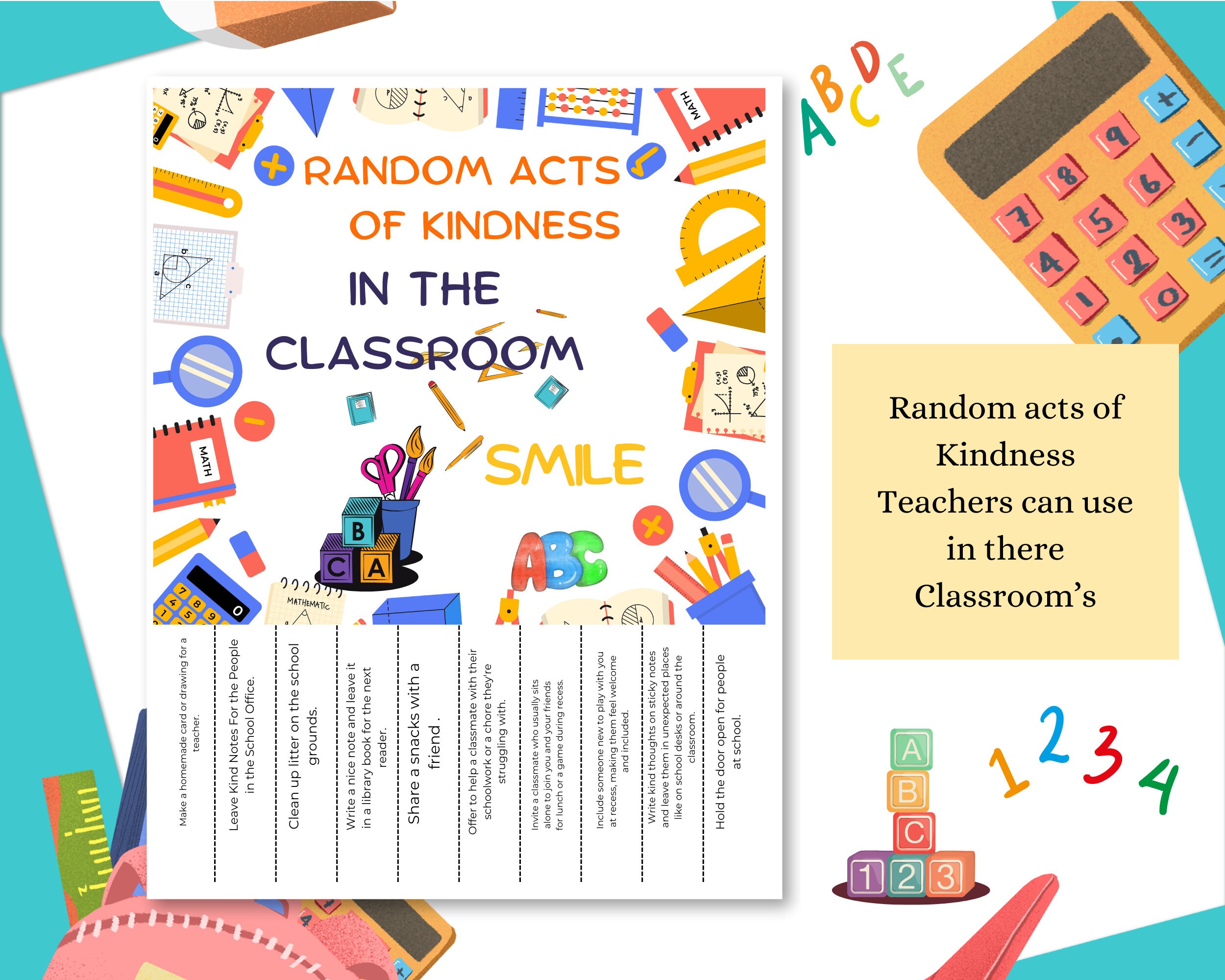 Random Acts of Kindness Teacher's Can Use in the Classroom. Tear off ...