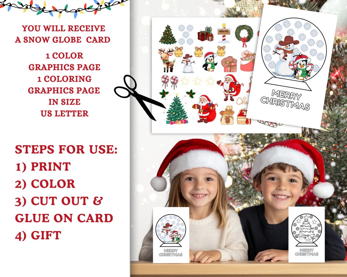 Build a Snow Globe Card/color Cut and Paste Craft/ Snow Globe Color and ...