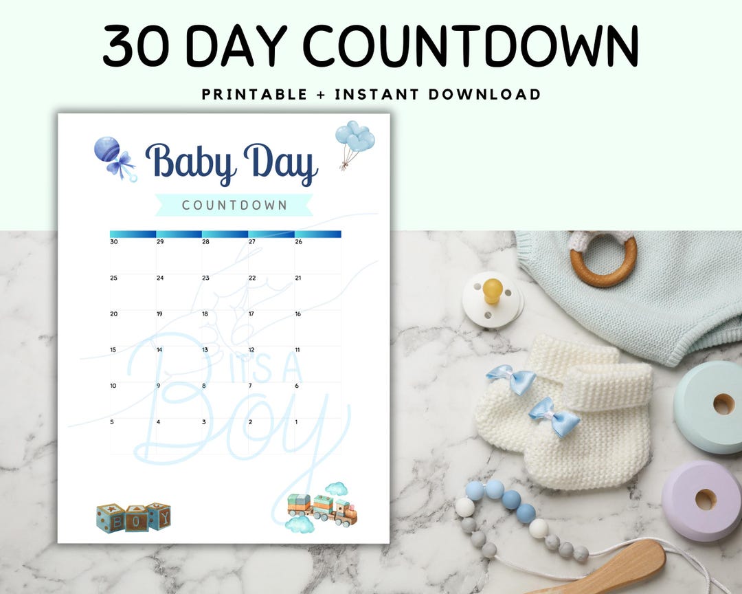 30 Day Baby Boy Countdown Calendar: Printable Pregnancy Tracker ...
