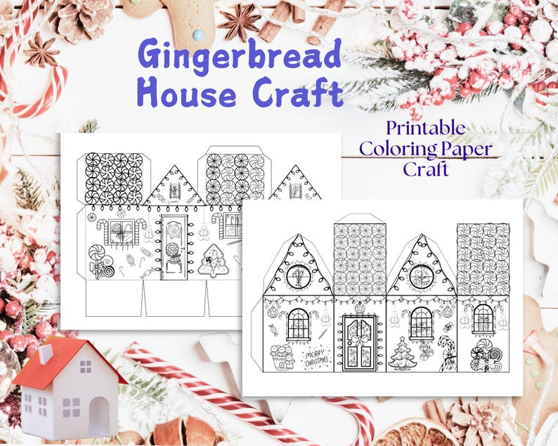 3D Gingerbread Paper House: Christmas Coloring Craft Activity ...
